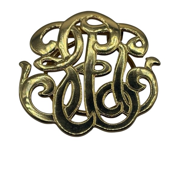 Accessories | Vintage Scarf Dress Clip Gold Tone Monogram Initials ...